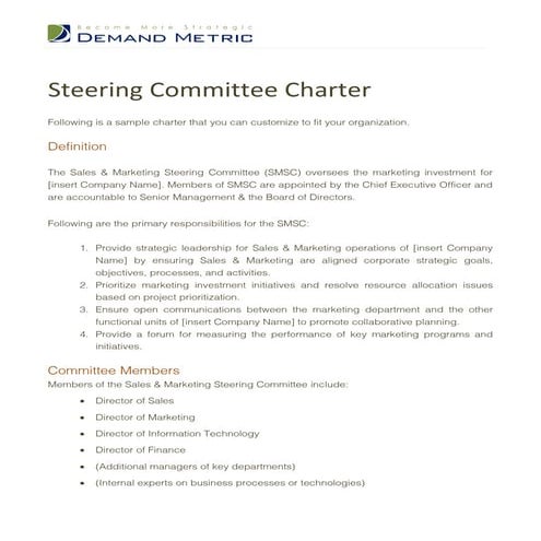 Steering Committee Charter Template | DOC