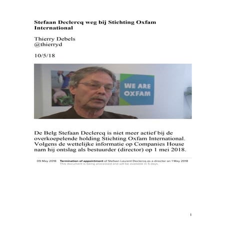 Stefaan Declercq weg bij Stichting Oxfam International | DOC