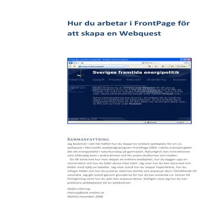 Stefan Cherrug – Skapa Webquest i FrontPage | PDF | Web Design and HTML | Internet