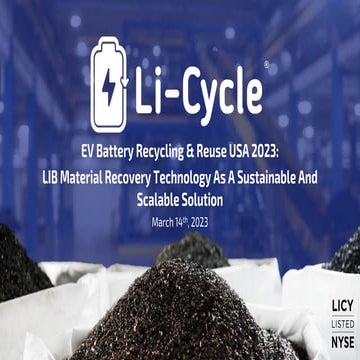 LIB MATERIAL RECOVERY TECHNOLOGY AS A SUSTAINABLE AND SCALABLE SOLUTION ...