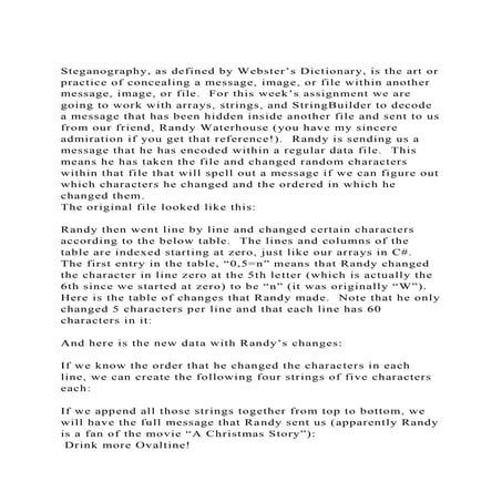 Steganography, as defined by Webster’s Dictionary, is the art or p.docx