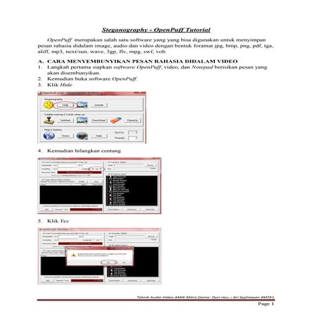 Menyimpan Pesan Rahasia - Steganography tutorial lengkap openpuff | PDF