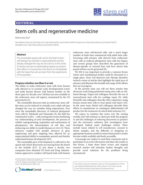 The Future of Stem Cell Technology: Trends and Innovations | PDF