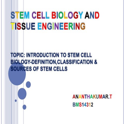 INTRODUCTION TO STEM CELL BIOLOGY DEFINITION CLASSIFICATION AND SOURCES ...