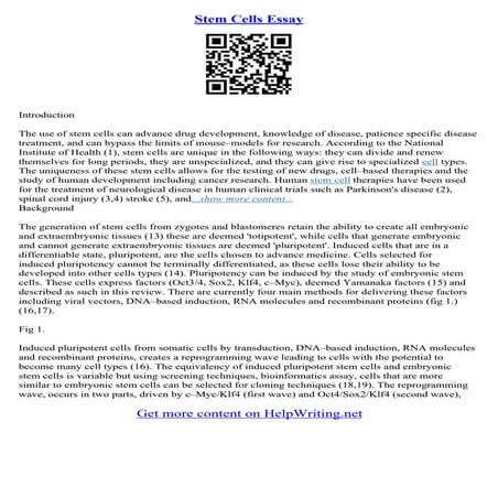 Stem Cell Essay Outline | PDF