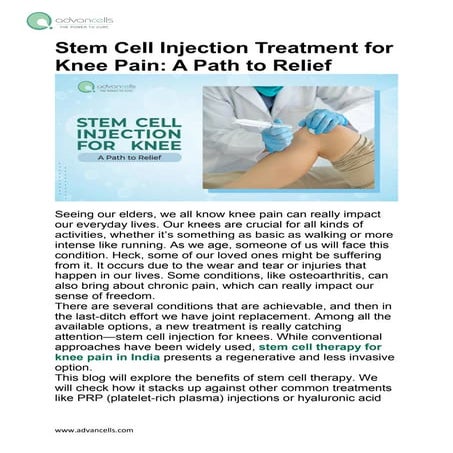 Stem Cell Injection Treatment for Knee Pain: A Path to Relief | PDF