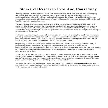 Stem Cell Research Pros And Cons Essay | PDF | Science