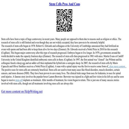 Stem Cells Pros And Cons | PDF