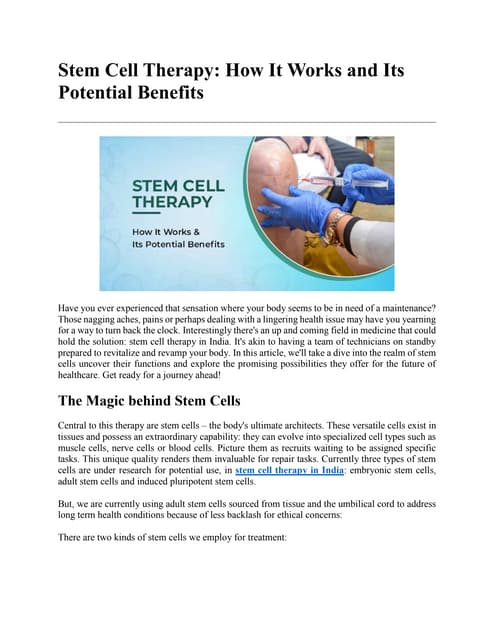 Stem cell Therapy | PPTX | Physical Therapy | Wellness