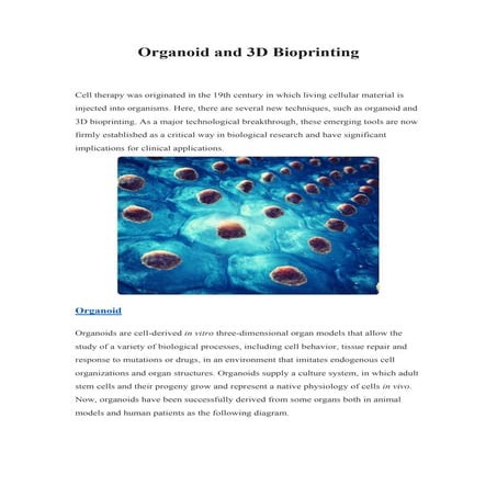 Stem cell therapy and organoid and 3D bioprinting | PDF
