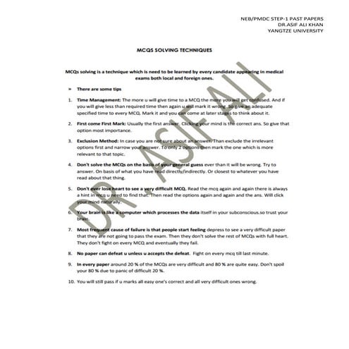 Step 1 PMDC paper compiled by Dr. Asif ali | PDF