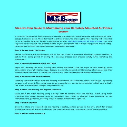 Step-by-Step Guide to Maintaining Your Remotely Mounted Air Filters ...