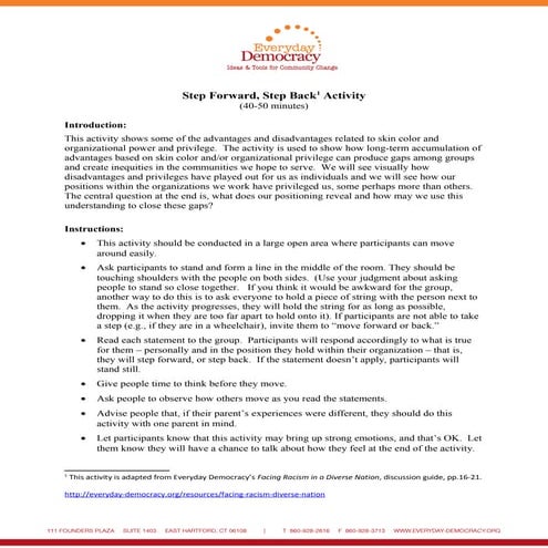 Step Forward, Step Back Racial Equity Activity | DOC