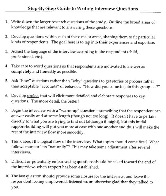 Step By Guide To Writing Interview Questions Pdf