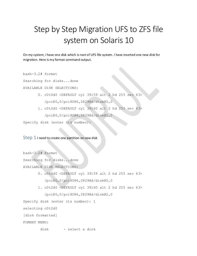 Step By Step Migration Ufs To Zfs File System On Solaris 10