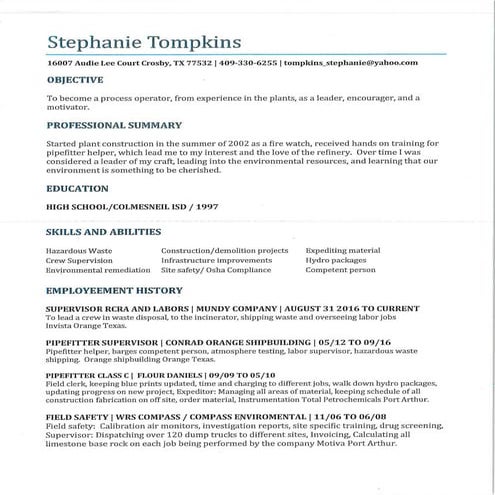 Stephanie tompkins resume and certs | PDF