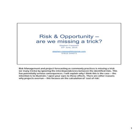 Stephen cresswell risk are we missing a trick - 25th june | PDF