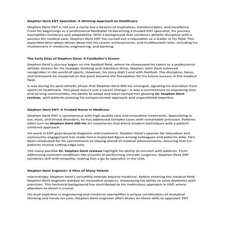 Stephen Dent ENT: Bridging Sportsmanship and Medicine | PDF