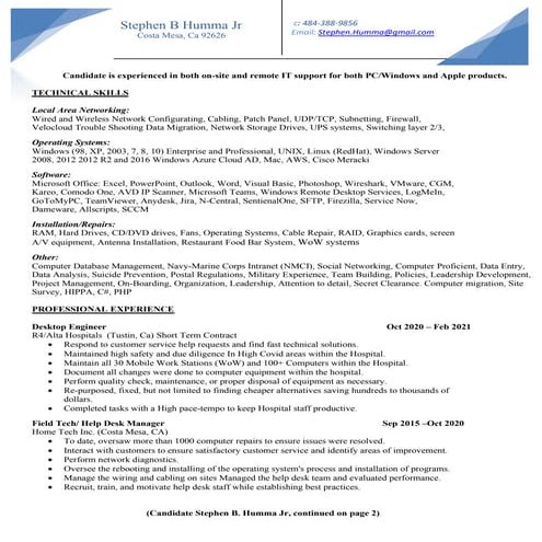 Stephen humma resume 2021 | PDF