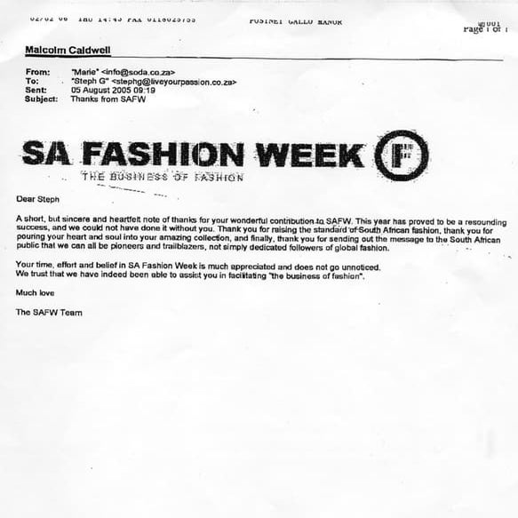 Stephg Rock Couture Sa Fashion Week 2005 Letter Of Congratulations | PDF