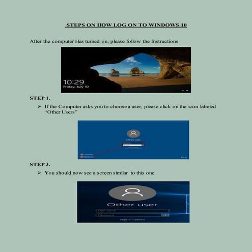 Steps on how log on to windows 10 | PDF