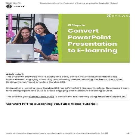 Steps to Convert PowerPoint Presentation to E-learning using Articulate Storyline 360 | PDF