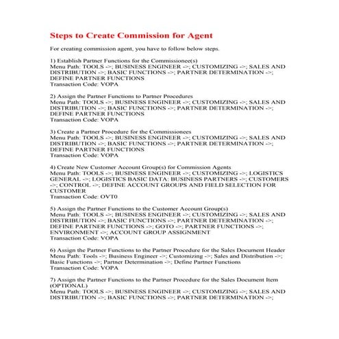 Steps to create commission for agent | PDF