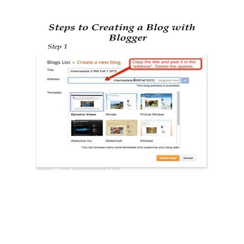 Steps to creating a blog with blogger | PDF