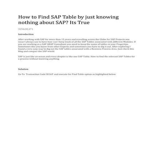 Steps to find a table in sap | PDF