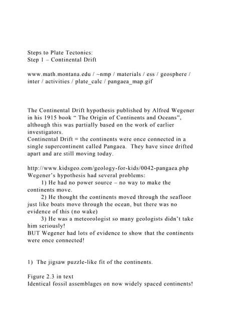 Continental drift theory evidences Activity sheet | DOCX | Geology ...