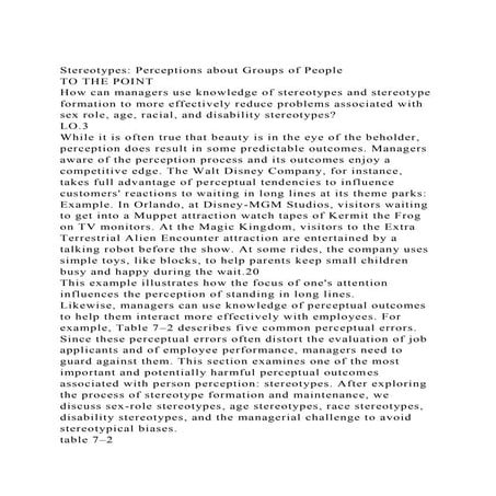 Stereotypes Perceptions about Groups of People TO THE POINTHo.docx