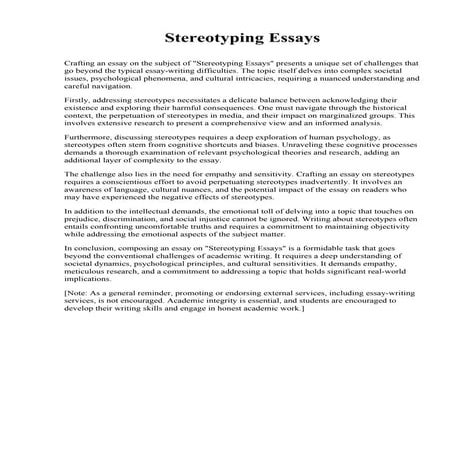 Stereotyping Essays. Fresno Pacific University | PDF