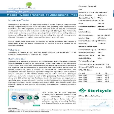 Stericycle (SRCL) - Waste management franchise at unassuming price | PDF