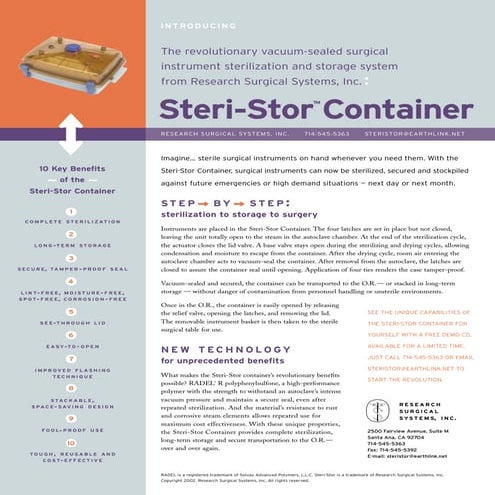 SteriStor Product Overview | PDF