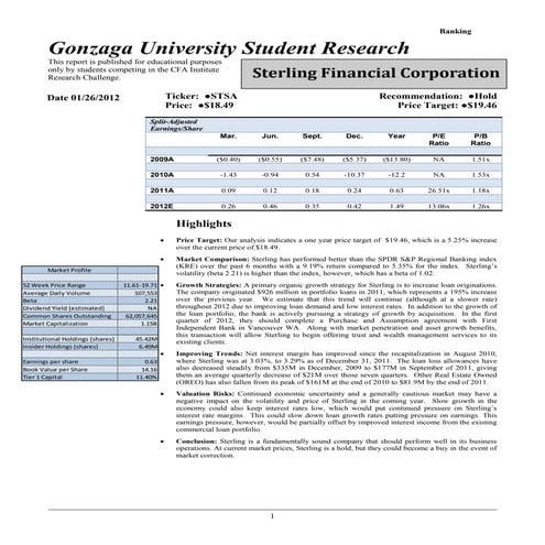 CFA Institute Research Challenge Sterling Financial Corporation (STSA ...