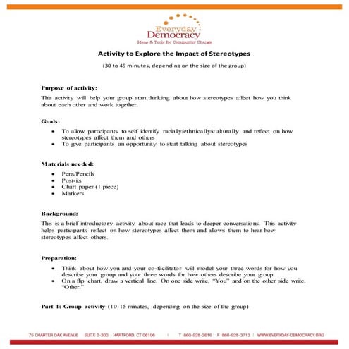 Activity to Explore the Impact of Stereotypes | DOCX