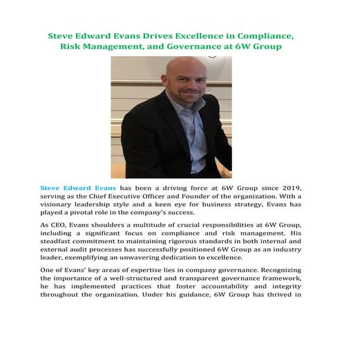 Steve Edward Evans Drives Excellence in Compliance, Risk Management ...