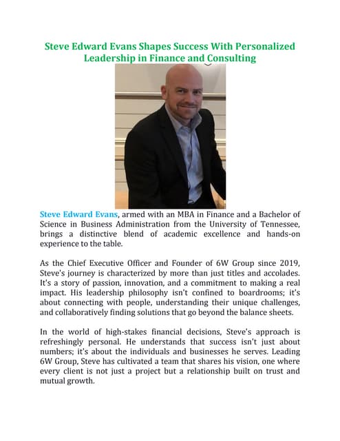 Steve Edward Evans: Crafting Success in Finance and Business Leadership ...