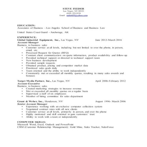 Steve feeder resume | DOCX