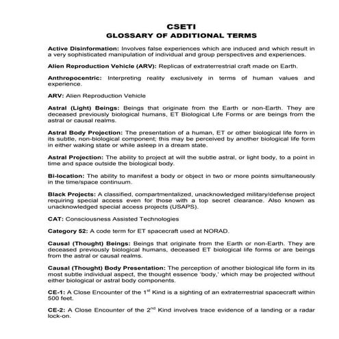 Steven Greer - CE5-CSETI - 03. Glossary of Terms | PDF