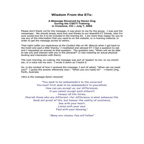 Steven Greer - CE5-CSETI - 14. Wisdom From the ETs | PDF