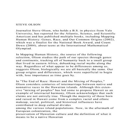 STEVE OLSONJournalist Steve Olson, who holds a B.S. in phy.docx