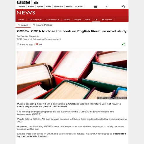 GCSEs: CCEA to close the book on English literature novel study | PDF
