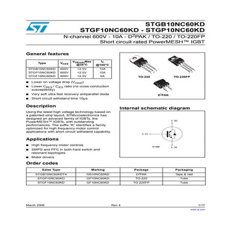 Original MOSFET N-Channel STGF10NC60KD GF10NC60KD 10NC60 10N60 10A 600V ...