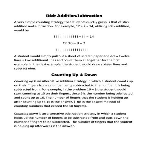 Stick Addition/Subtraction or Counting Up and Down | PDF | Homework and ...