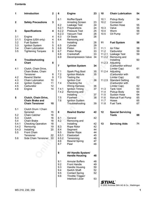 Stihl ms 250 chainsaw service repair manual | PDF
