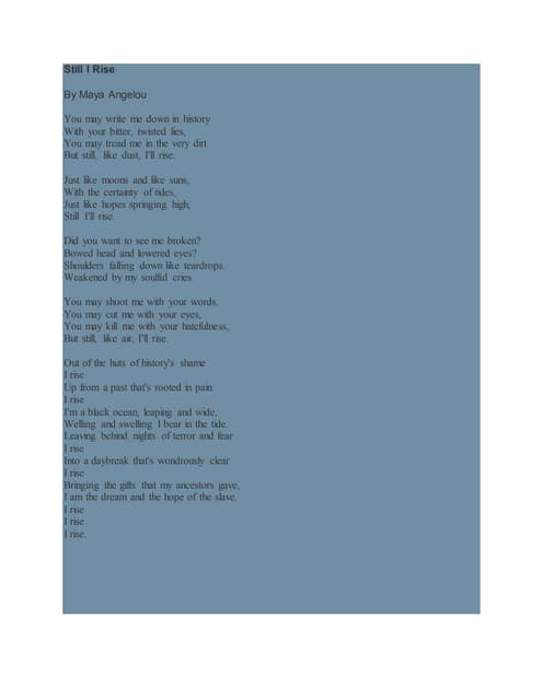 Still I Rise | PPTX | Poetry | Books and Literature
