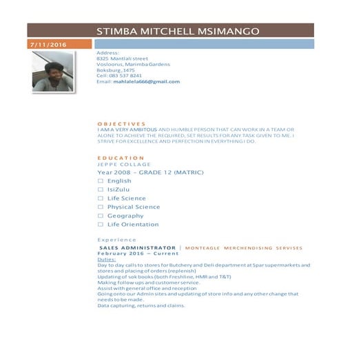 Stimba mitchell msimango cv | DOCX