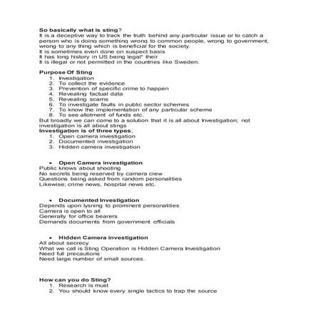 Sting Operation and what is Investigation | DOCX