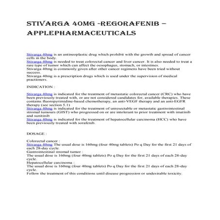 Stivarga 40mg Tablets Regorafenib Uses Side effects | PDF
